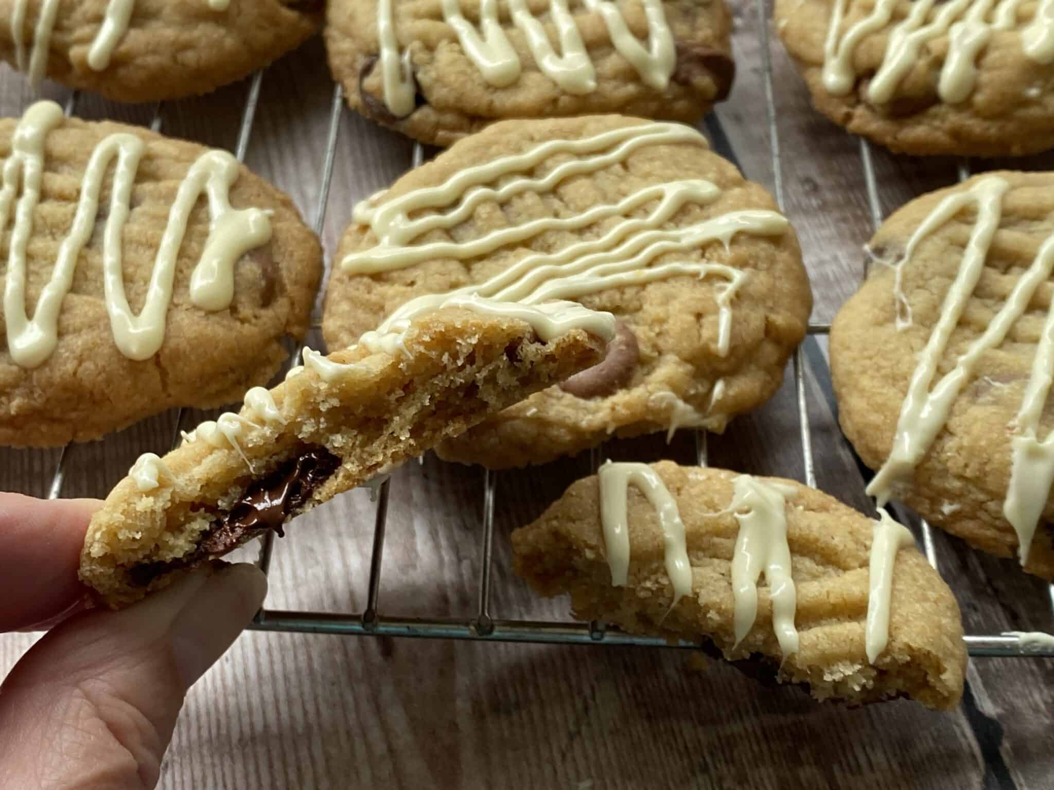 Chocolate Chip Cookies with chocolate drizzle - Traditional Home Baking