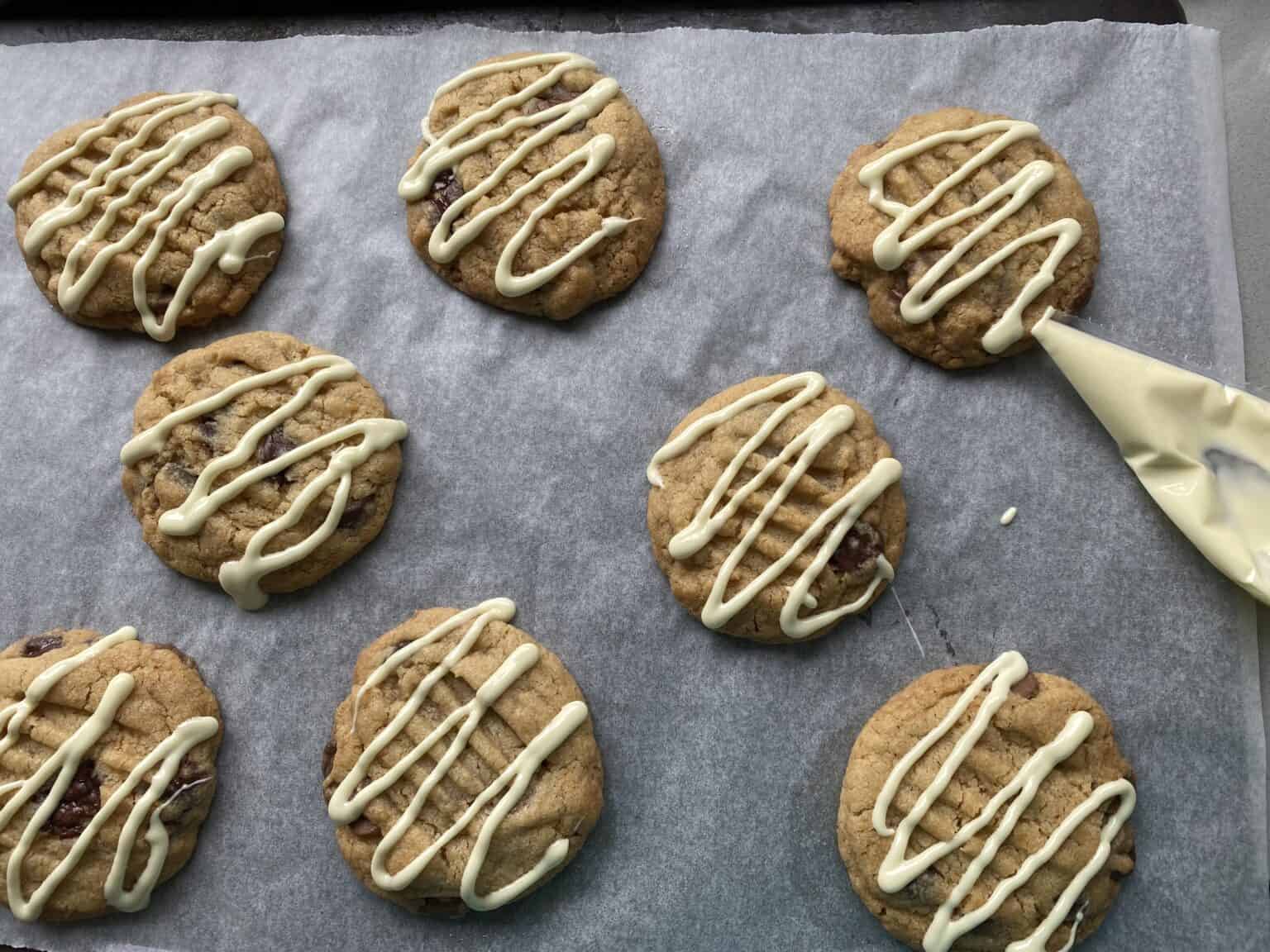 Chocolate Chip Cookies with chocolate drizzle - Traditional Home Baking